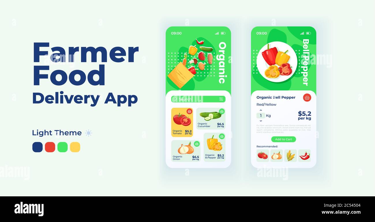 Farmers food delivery smartphone interface vector templates set Stock ...