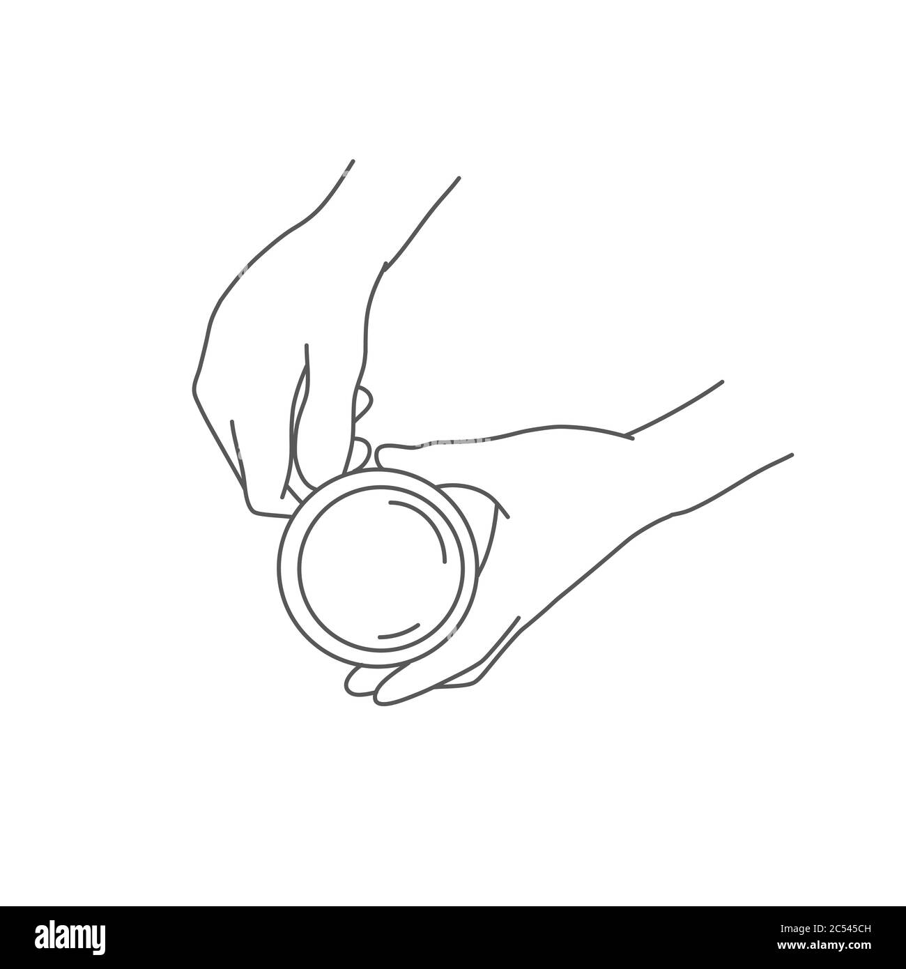 Hands holding cups of coffee or tea. Line drawing vector illustration ...