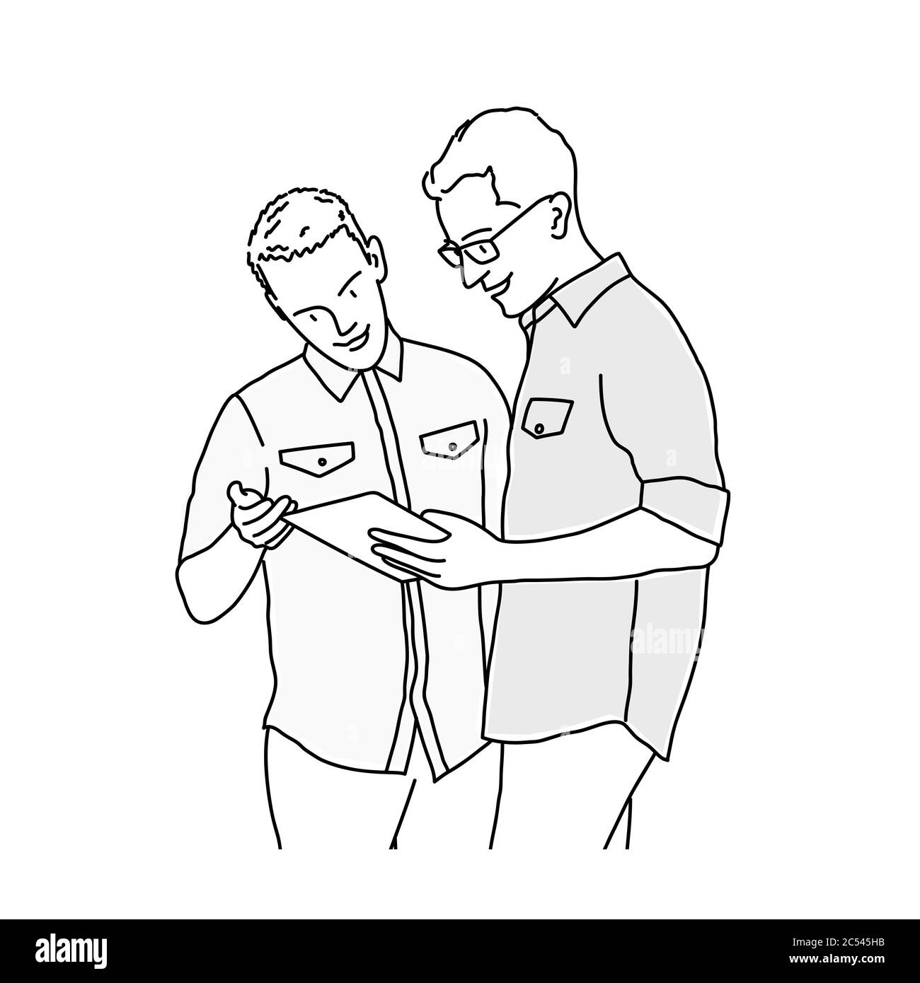 Business meeting. Man discussing something. Line drawing vector ...