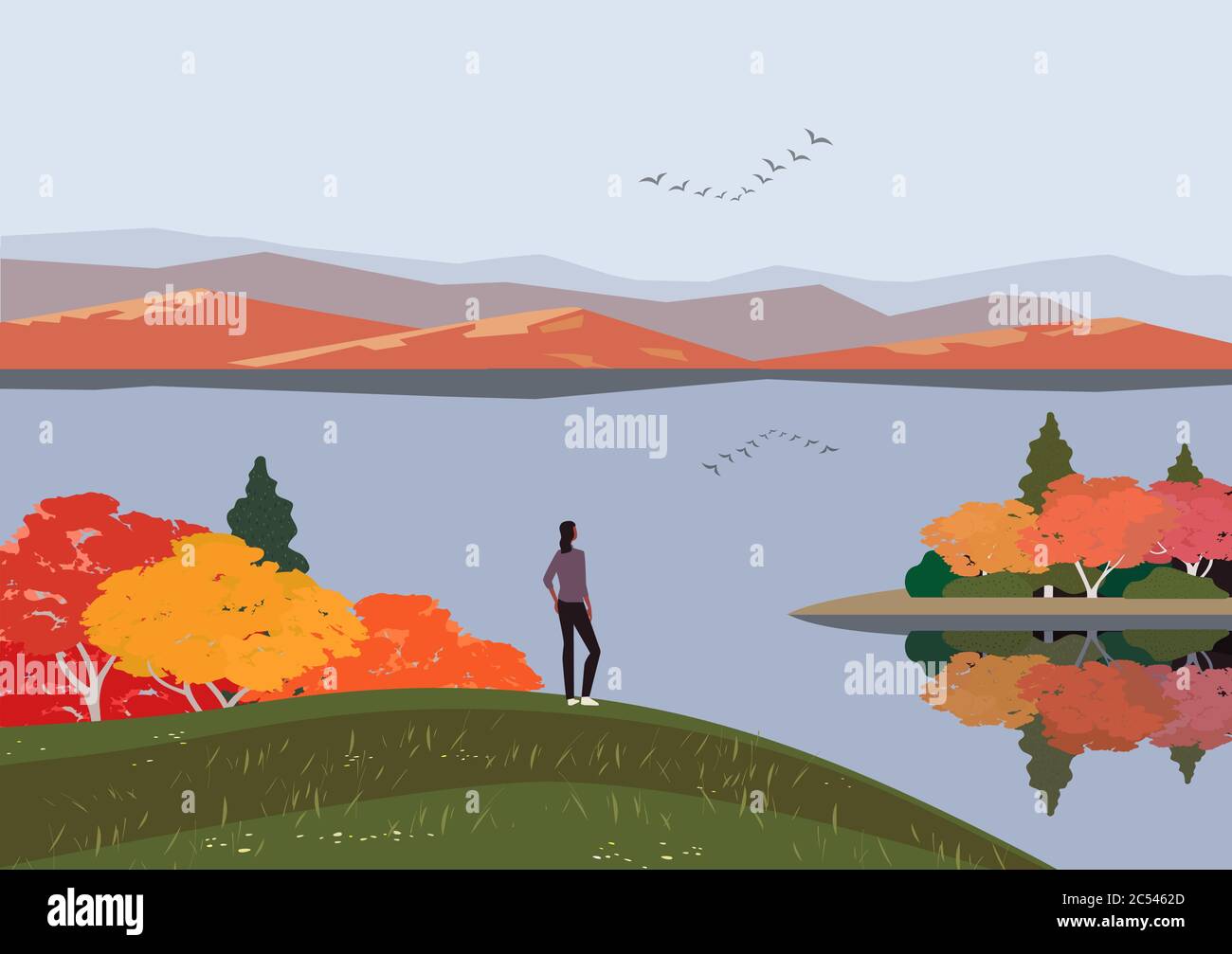 Fall color lake Stock Vector Images - Alamy