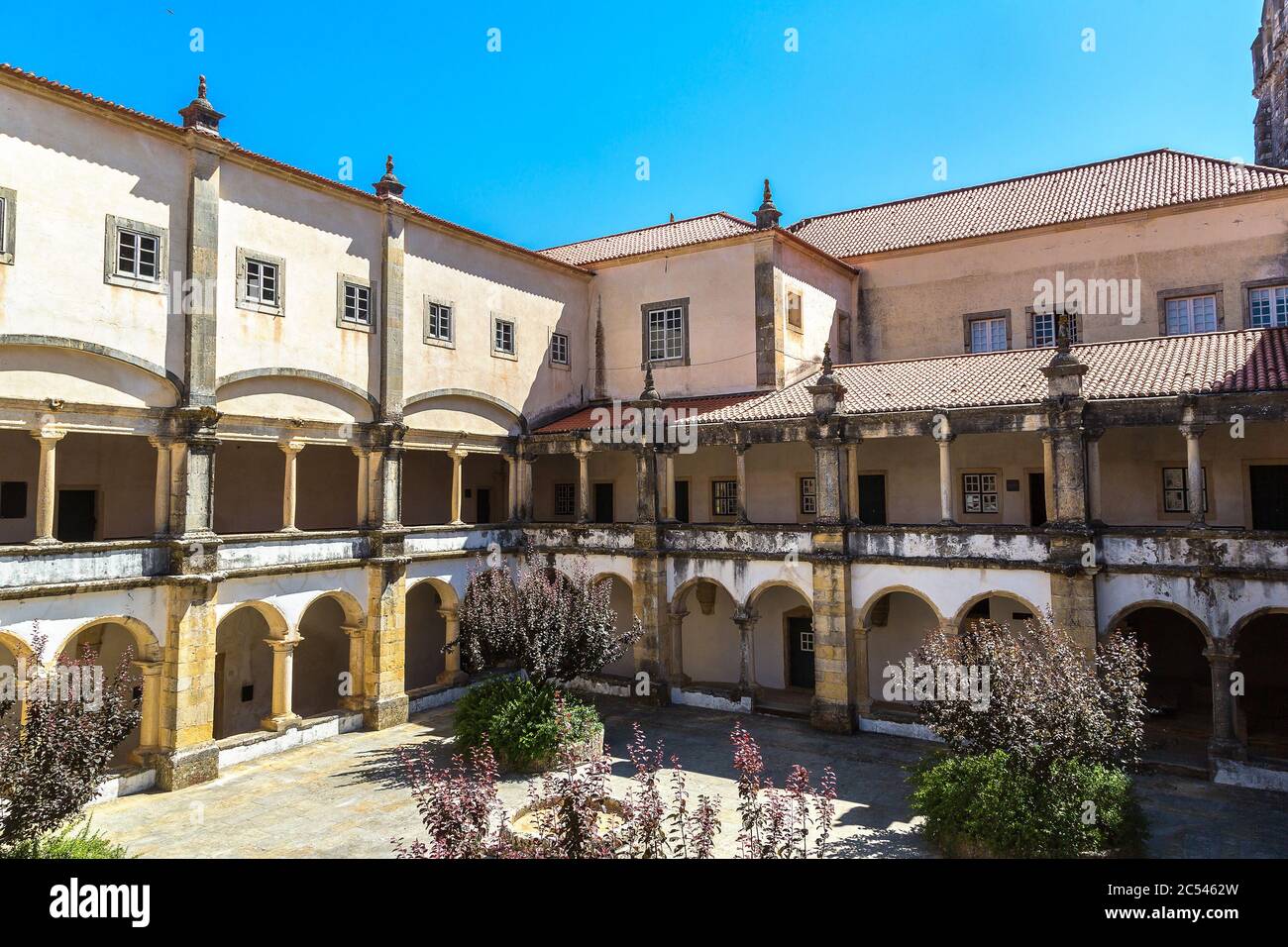 Central square of the inside medieval Templar castle in Tomar in a ...