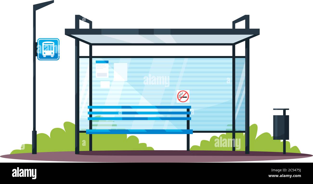 Empty bus stop semi flat RGB color vector illustration Stock Vector ...