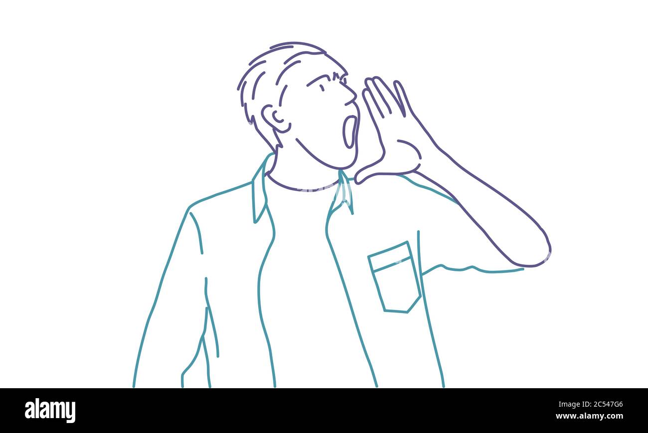 Man screaming profile. Colour line drawing vector illustration Stock ...