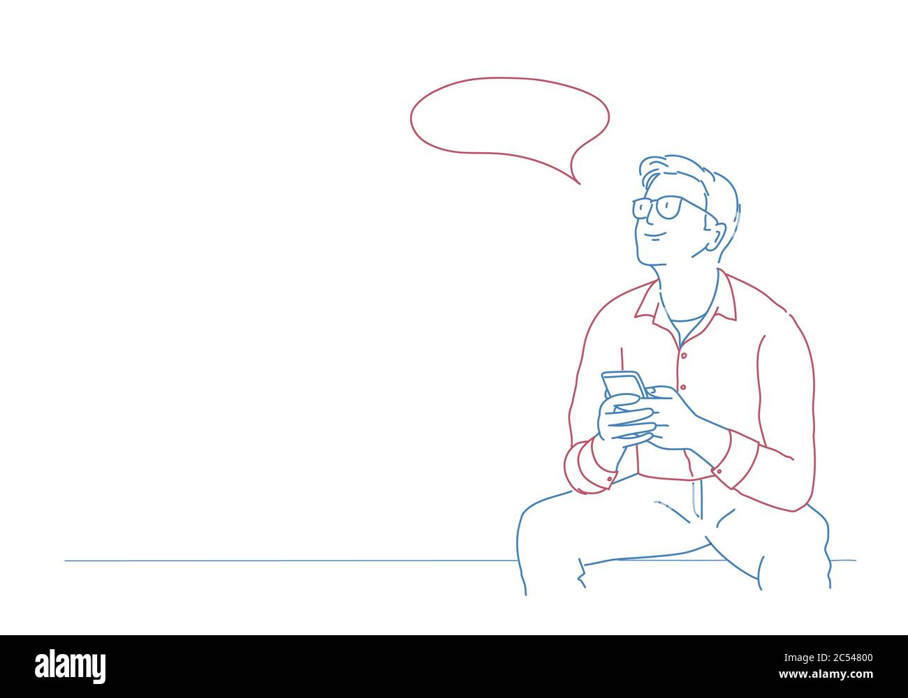 Man sends a message. Colour line drawing vector illustration Stock ...