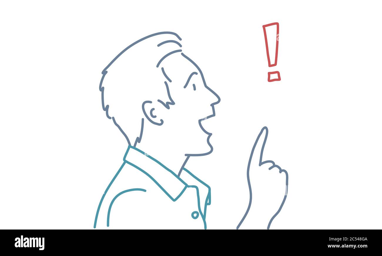 Young businessman exclamation mark. Profile. Colour line drawing vector ...