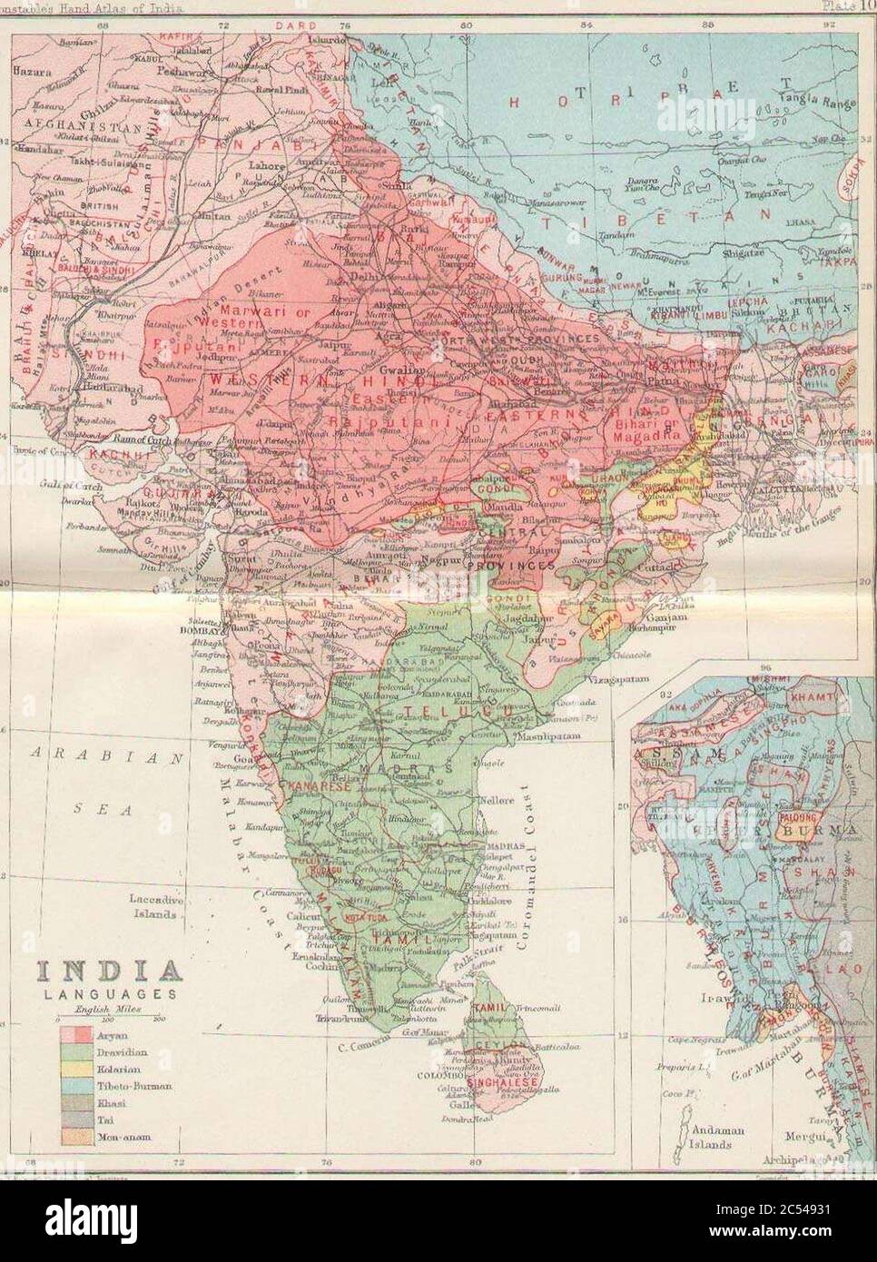 India, distribution of languages, 1893 Stock Photo - Alamy