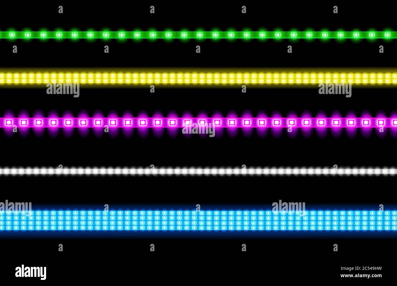 Led strips with neon glow effect isolated on transparent background ...