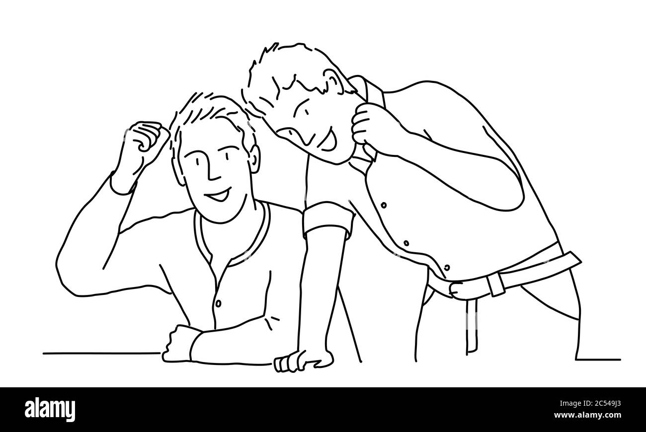 Line drawing of two happy business people. Vector illustration Stock ...