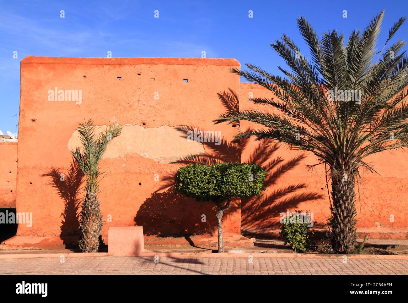 Morocco, Marrakesh. Medieval city wall built in stone and adobe Stock ...