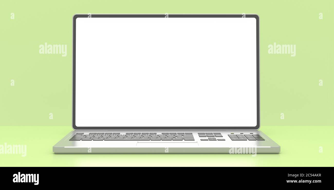Laptop blank sreen template. Computer open front view, empty white ...
