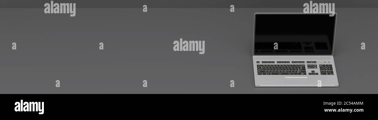 Laptop blank sreen template. Computer open high angle view, empty black ...