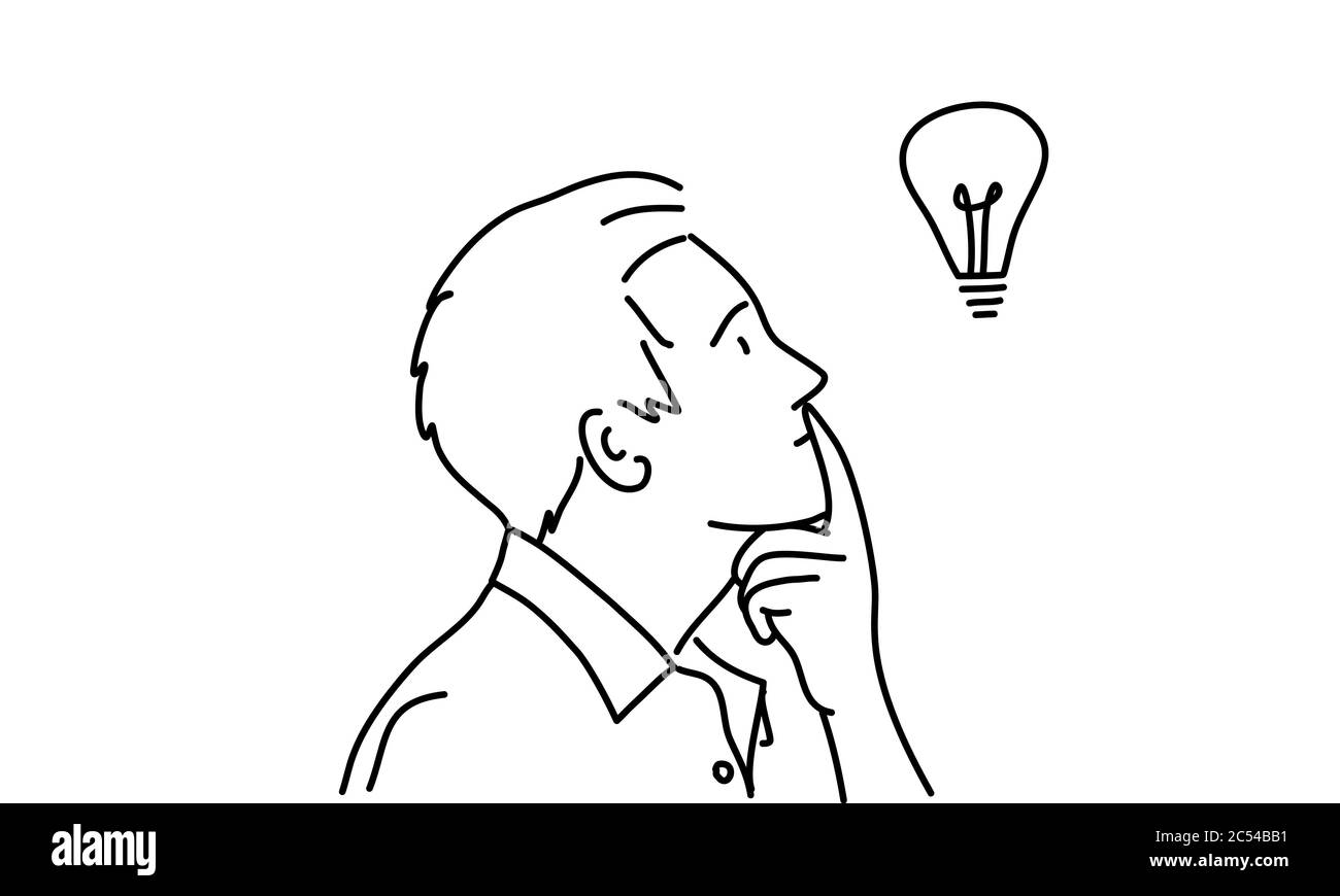 Line drawing of young man having a good idea. Profile. Vector ...