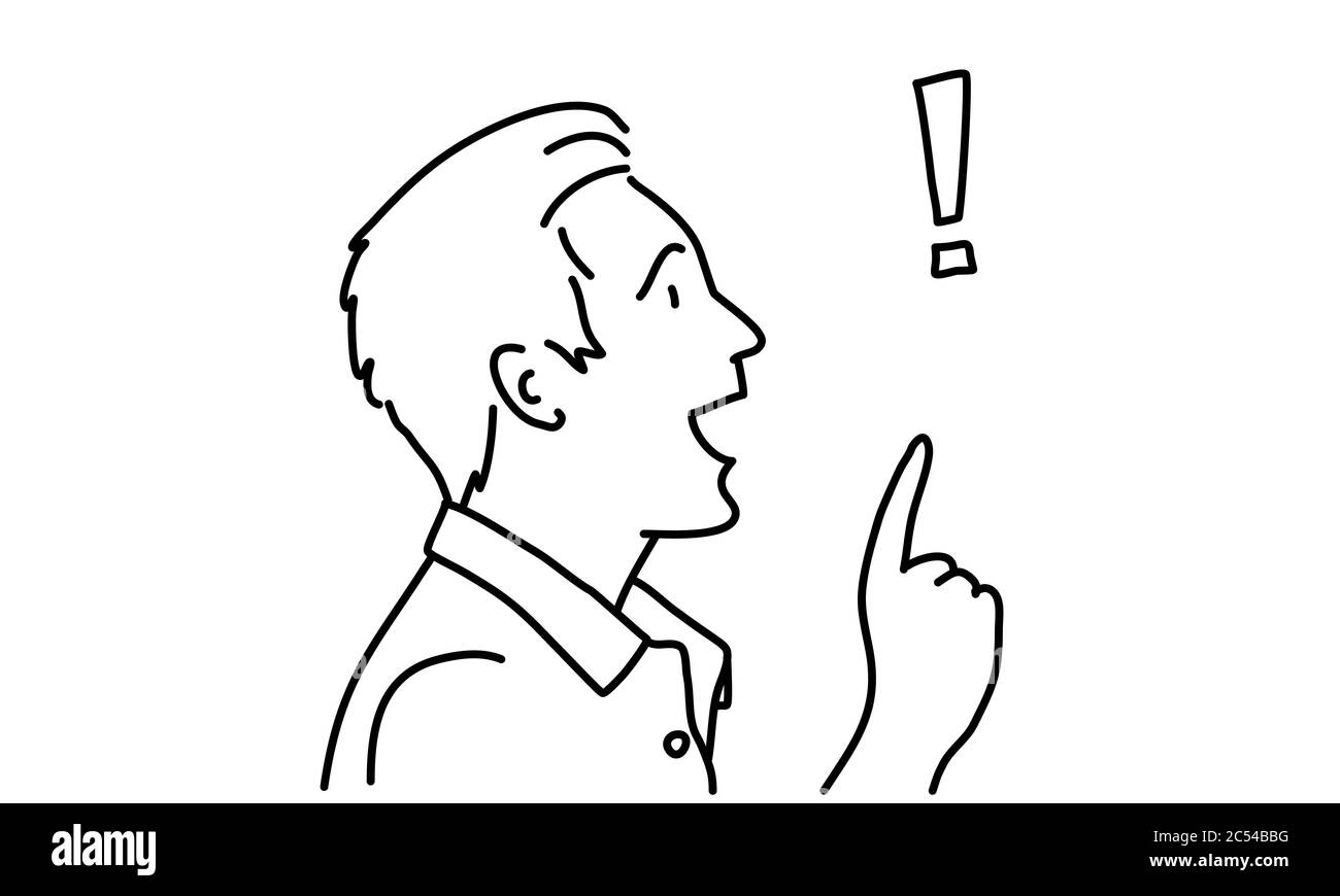 Line drawing of young businessman exclamation mark. Profile. Vector ...