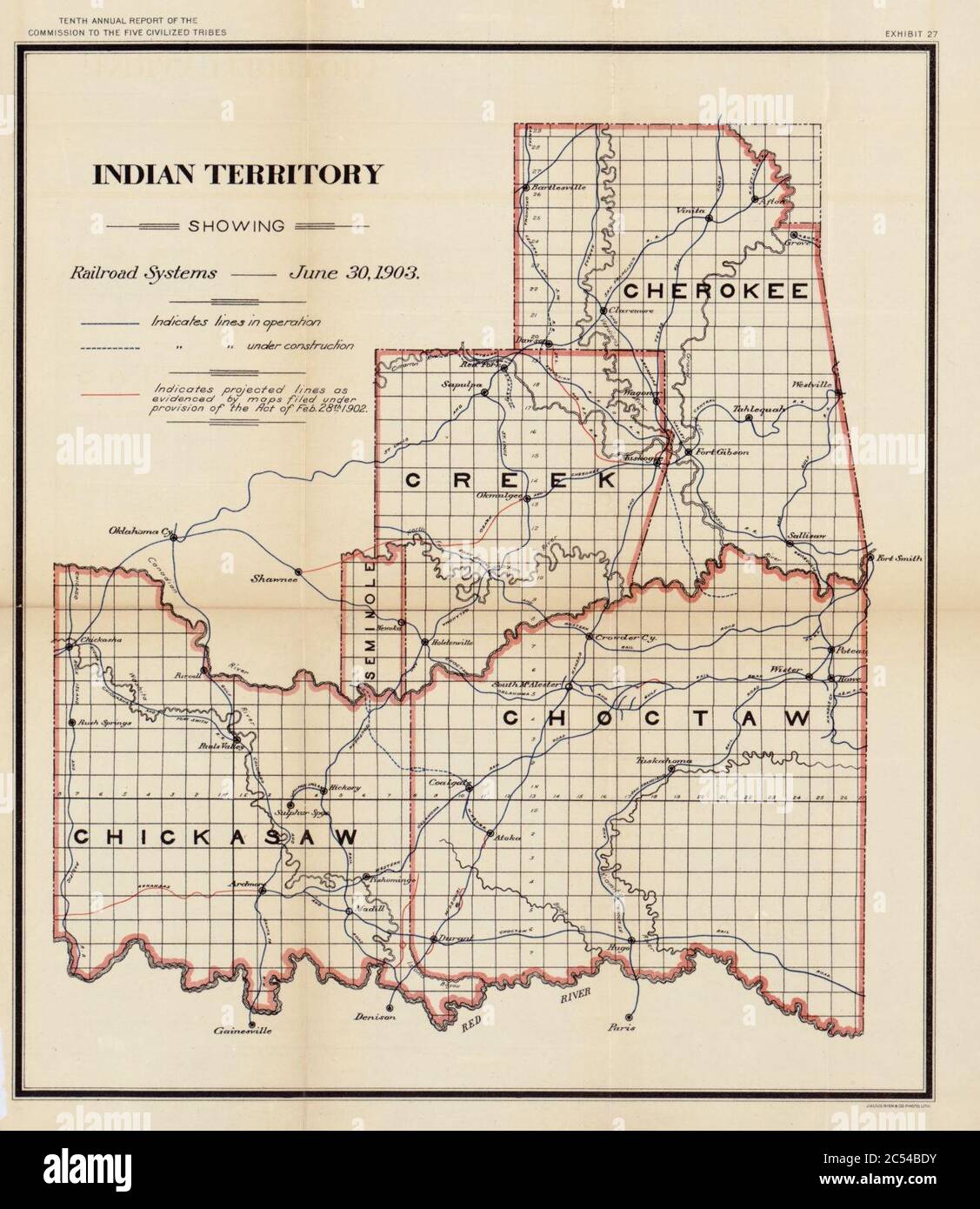 Indian Territory showing railroad systems, June 30, 1903 Stock Photo ...
