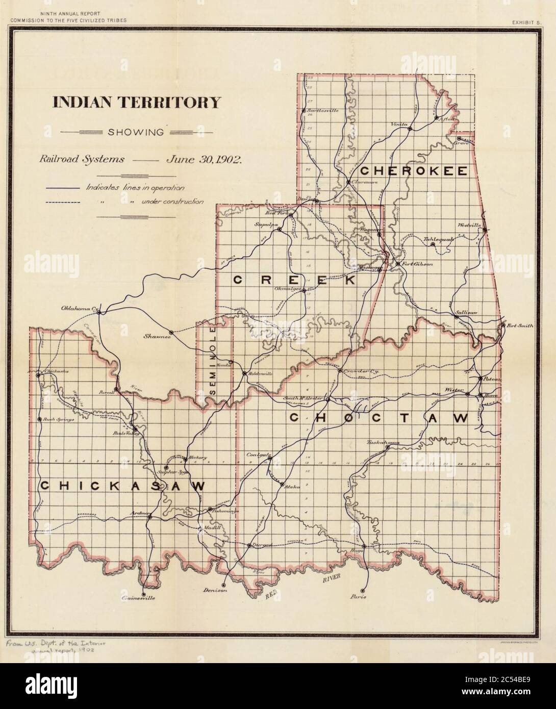 Indian Territory showing railroad systems, June 30, 1902 Stock Photo ...