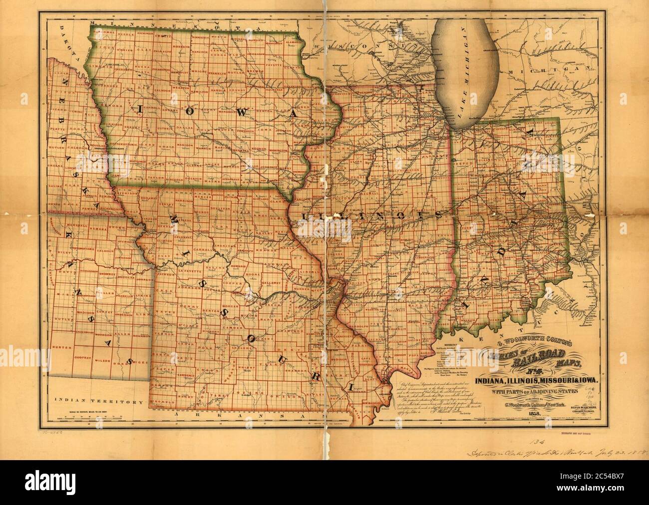 Indiana, Illinois, Missouri & Iowa with parts of adjoining states Stock ...