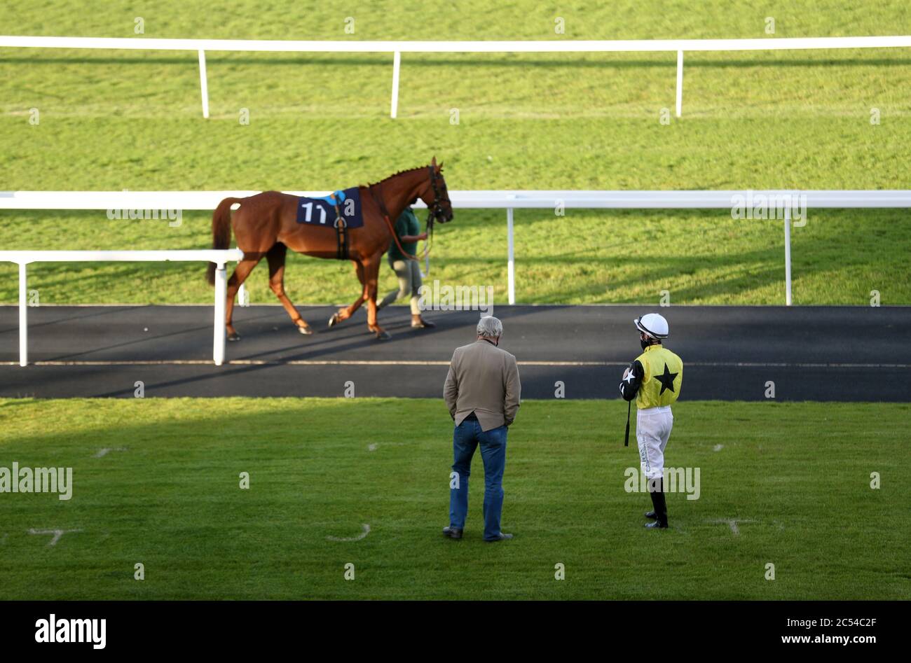 Paddy Bradley watches Harry The Norseman in the parade ring before the ...