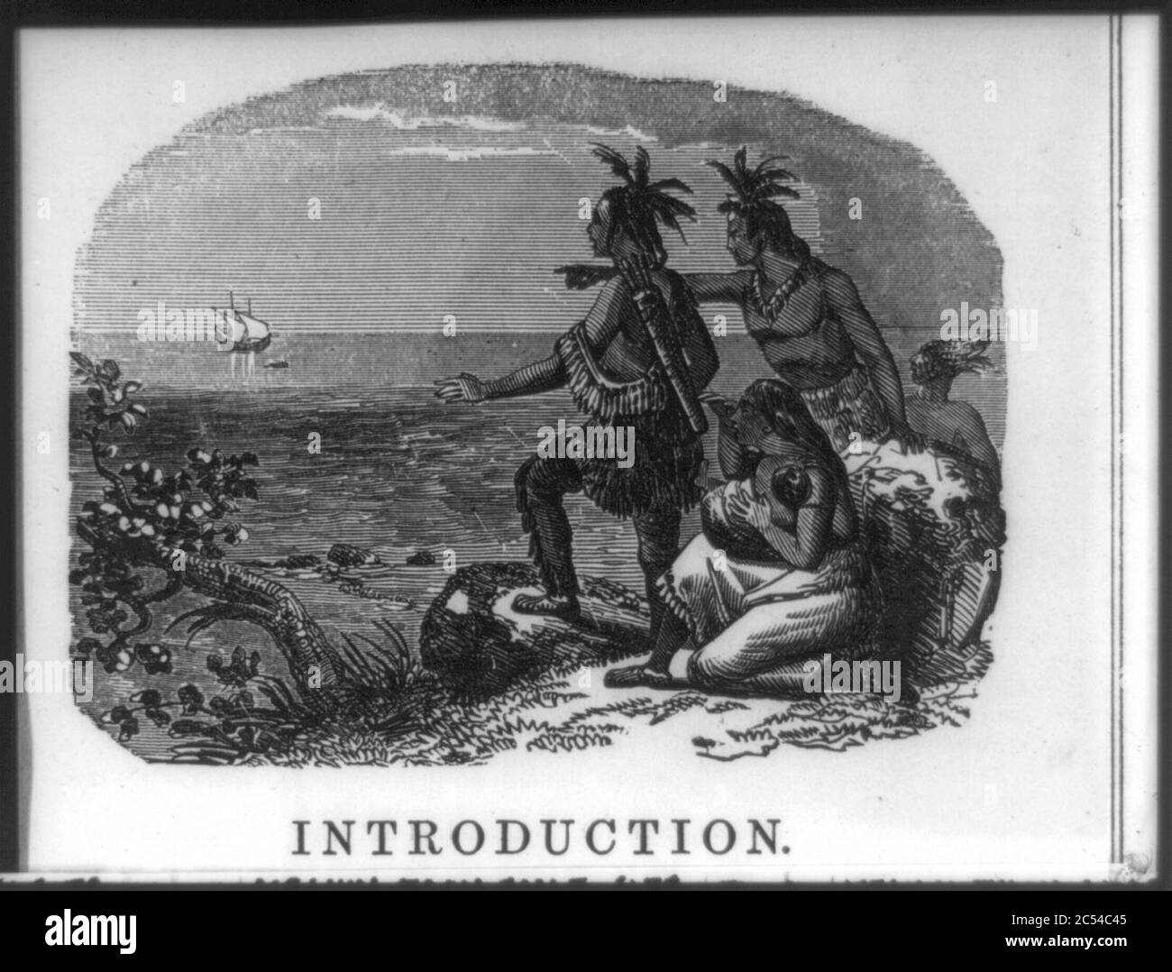 Indians standing on shore looking at small boat approaching from ship ...