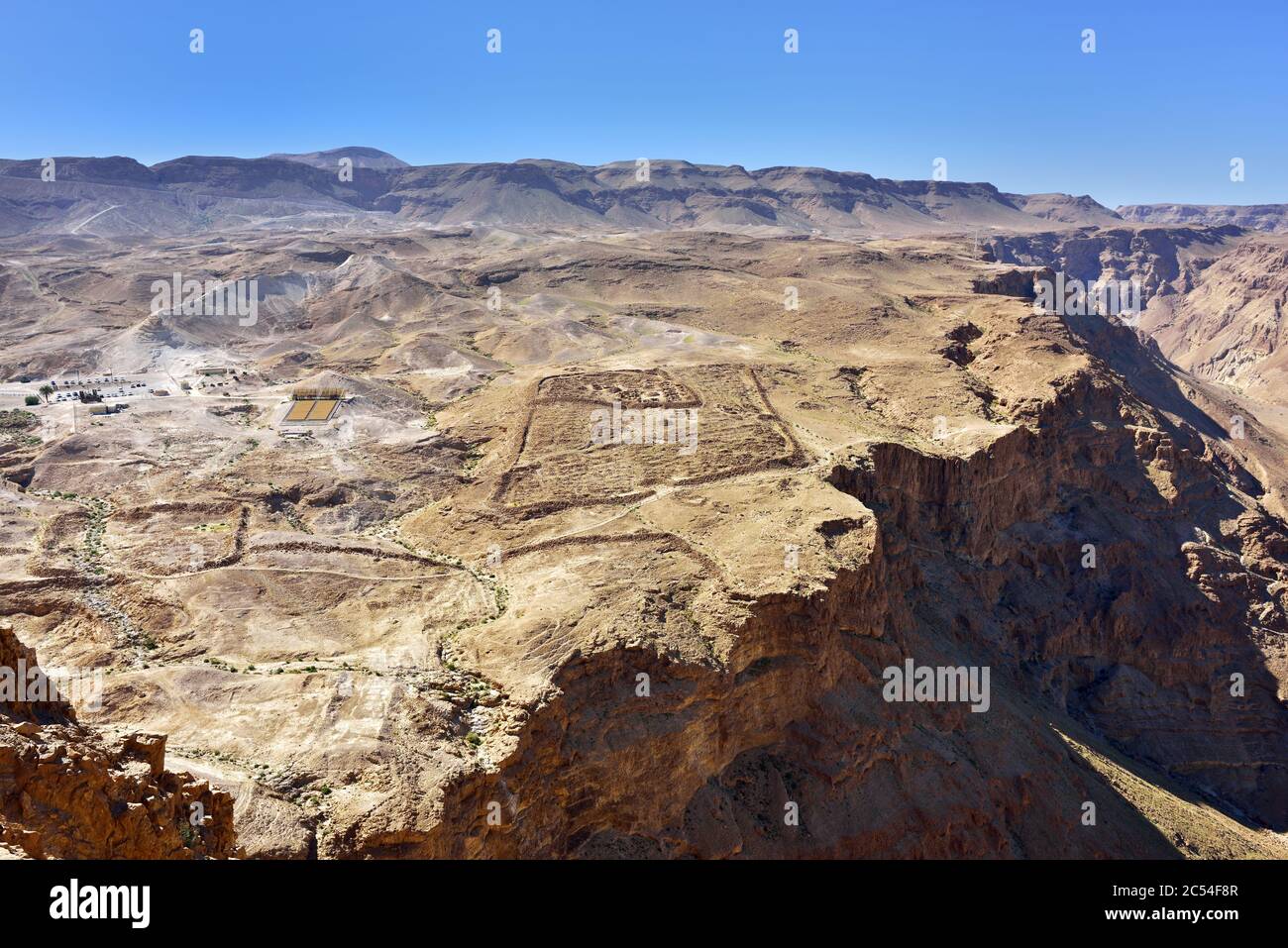 The dramatic archaeological site of Masada. View from fortress at the ...