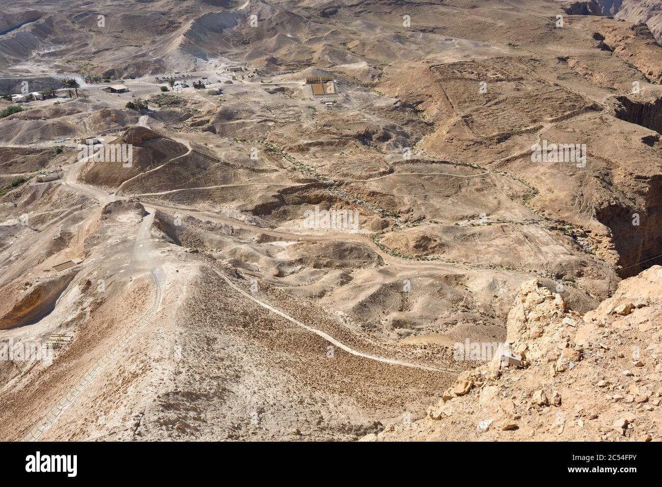 The archaeological site of Masada. View from fortress at the roman ...