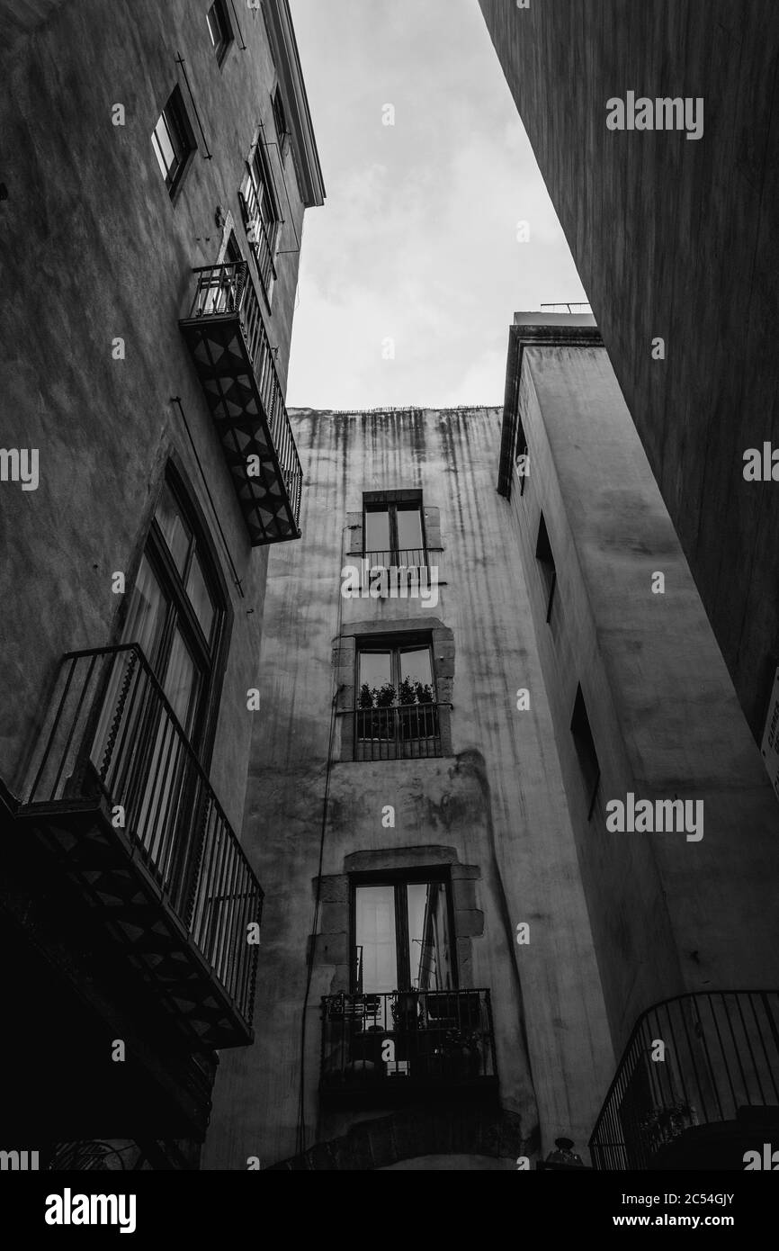 European apartment building balcony view Black and White Stock Photos ...