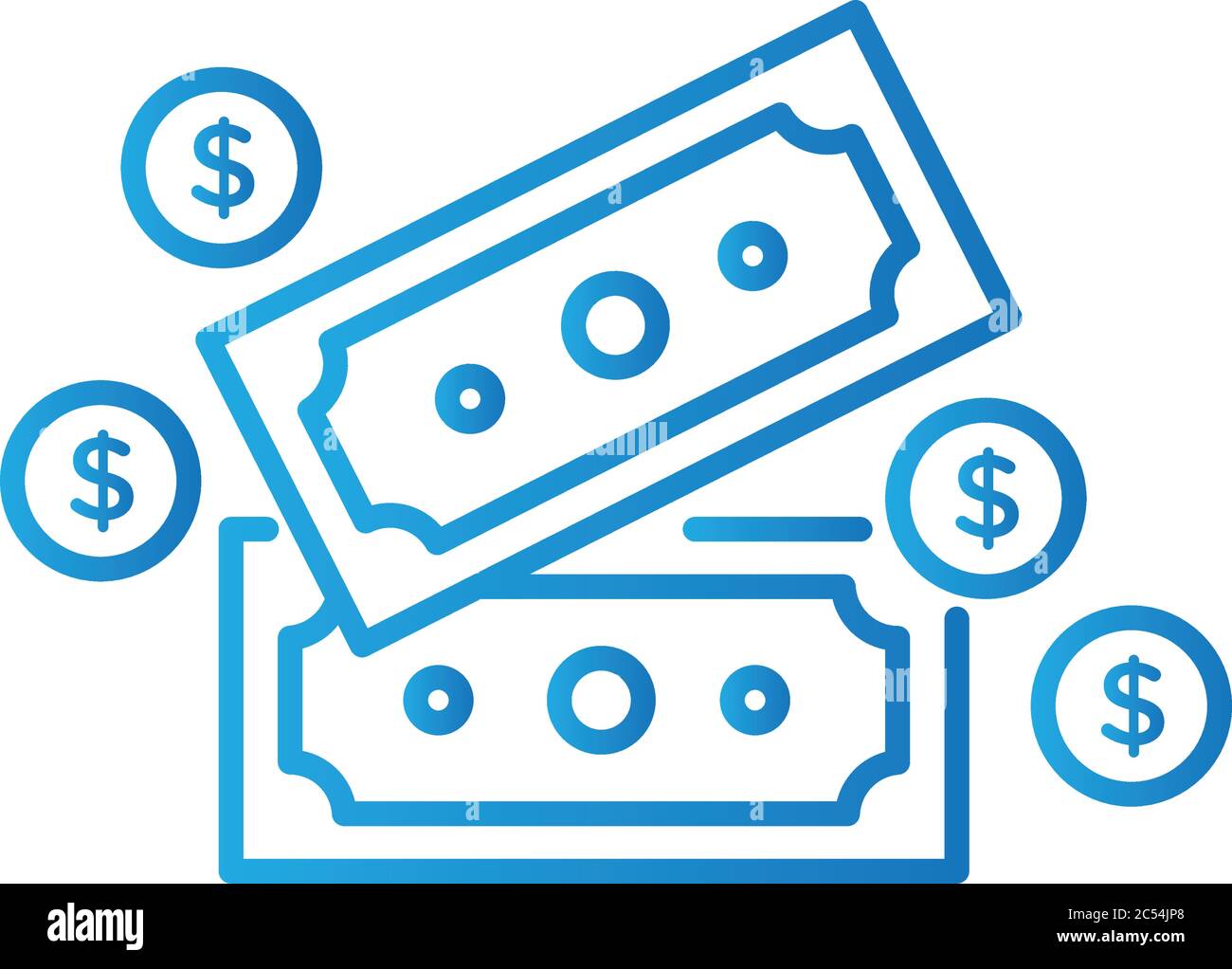 coin and bill dollar with arrows payment online gradient style vector ...