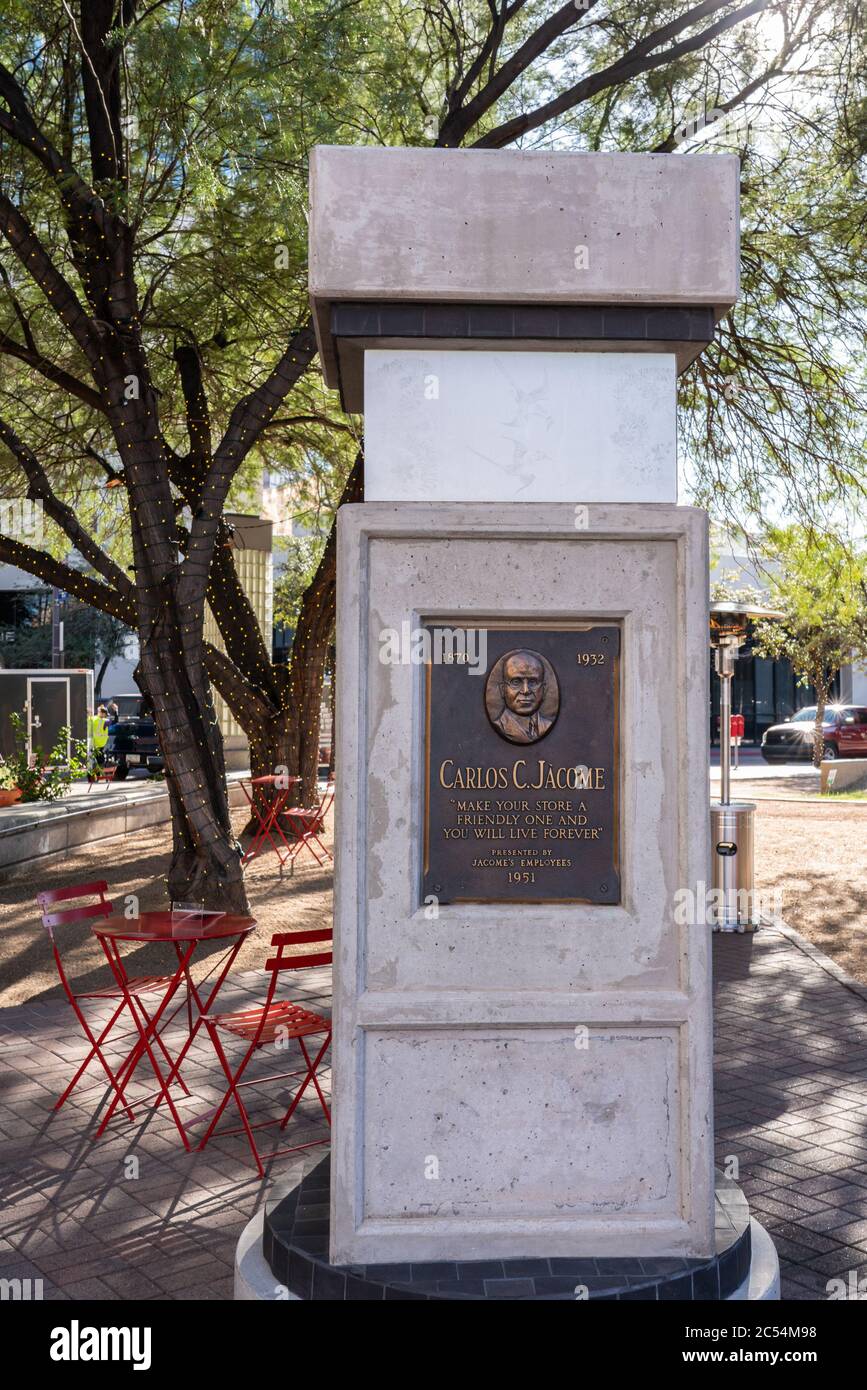 Tucson, AZ - Nov 26, 2019: Memorial bronze plaque for Carlos C. Jacome ...