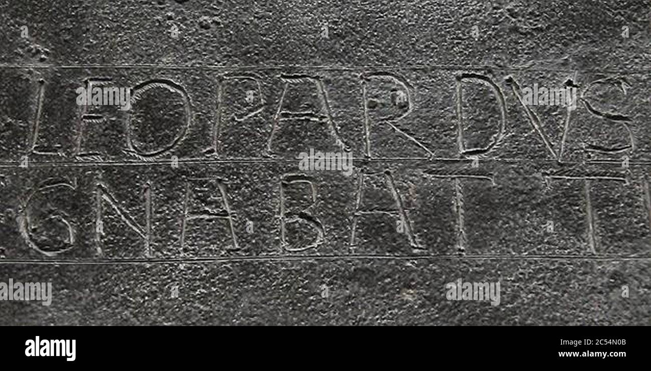 Inscription (detail) of the medieval reliquary casket of Saint ...