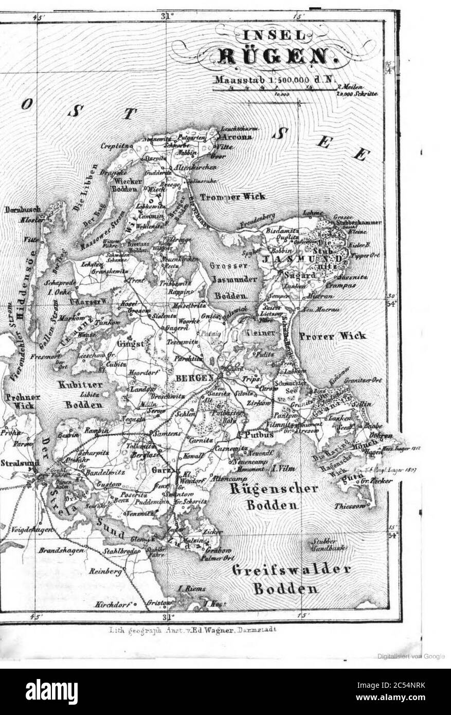 Insel rügen map 1860 Stock Photo - Alamy