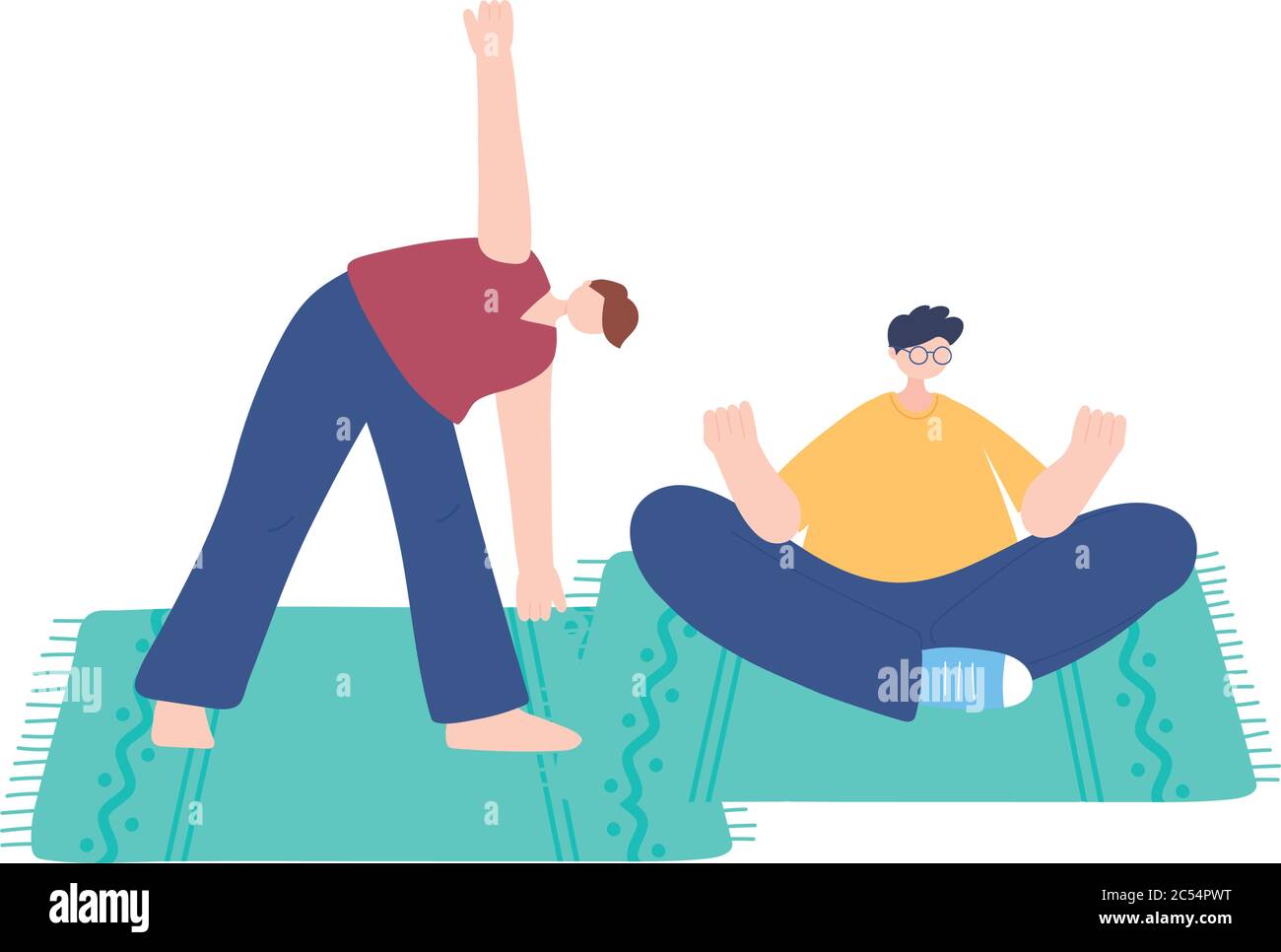 stay at home, men meditation pose yoga in room, self isolation ...