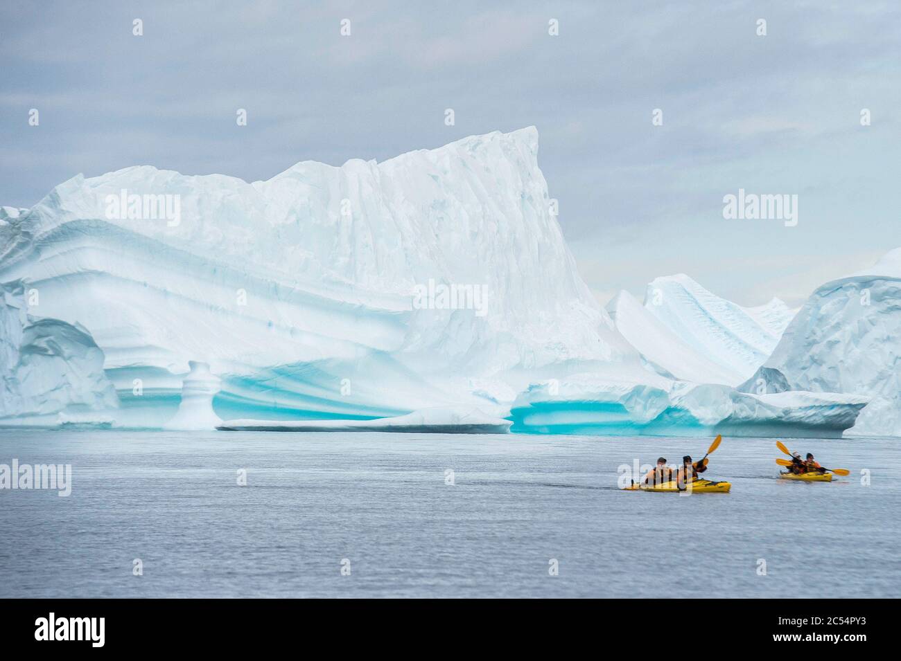 Canoeing in Charlotte Bay Antarctica, guests from the G Expedition boat ...