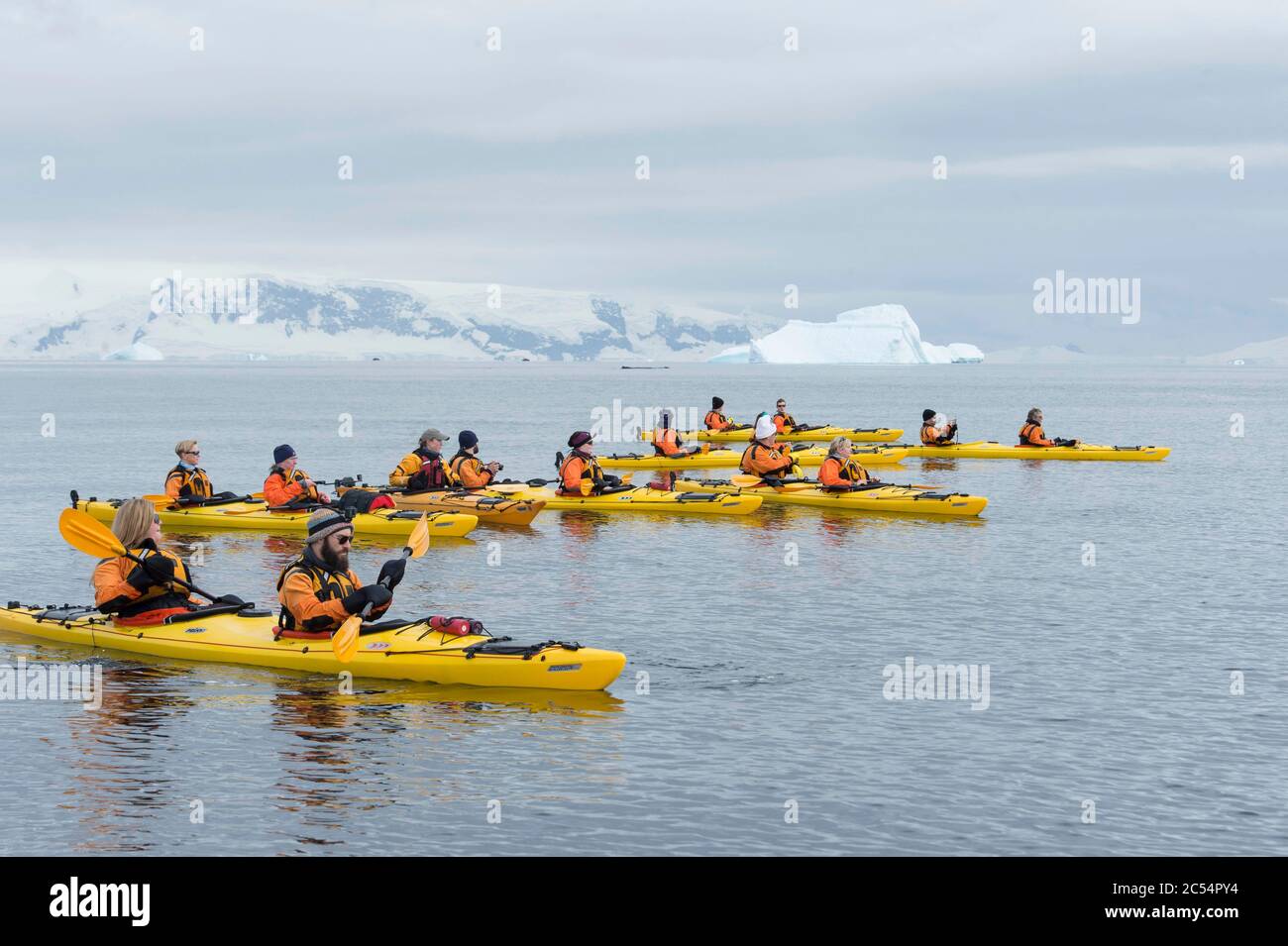 Canoeing in Charlotte Bay Antarctica, guests from the G Expedition boat ...