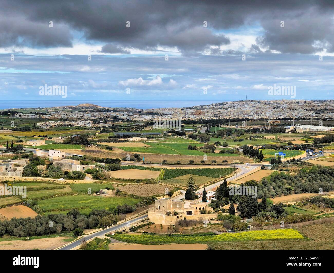 Landscape in Malta on a cloudy day from the walls of Mdina Stock Photo ...