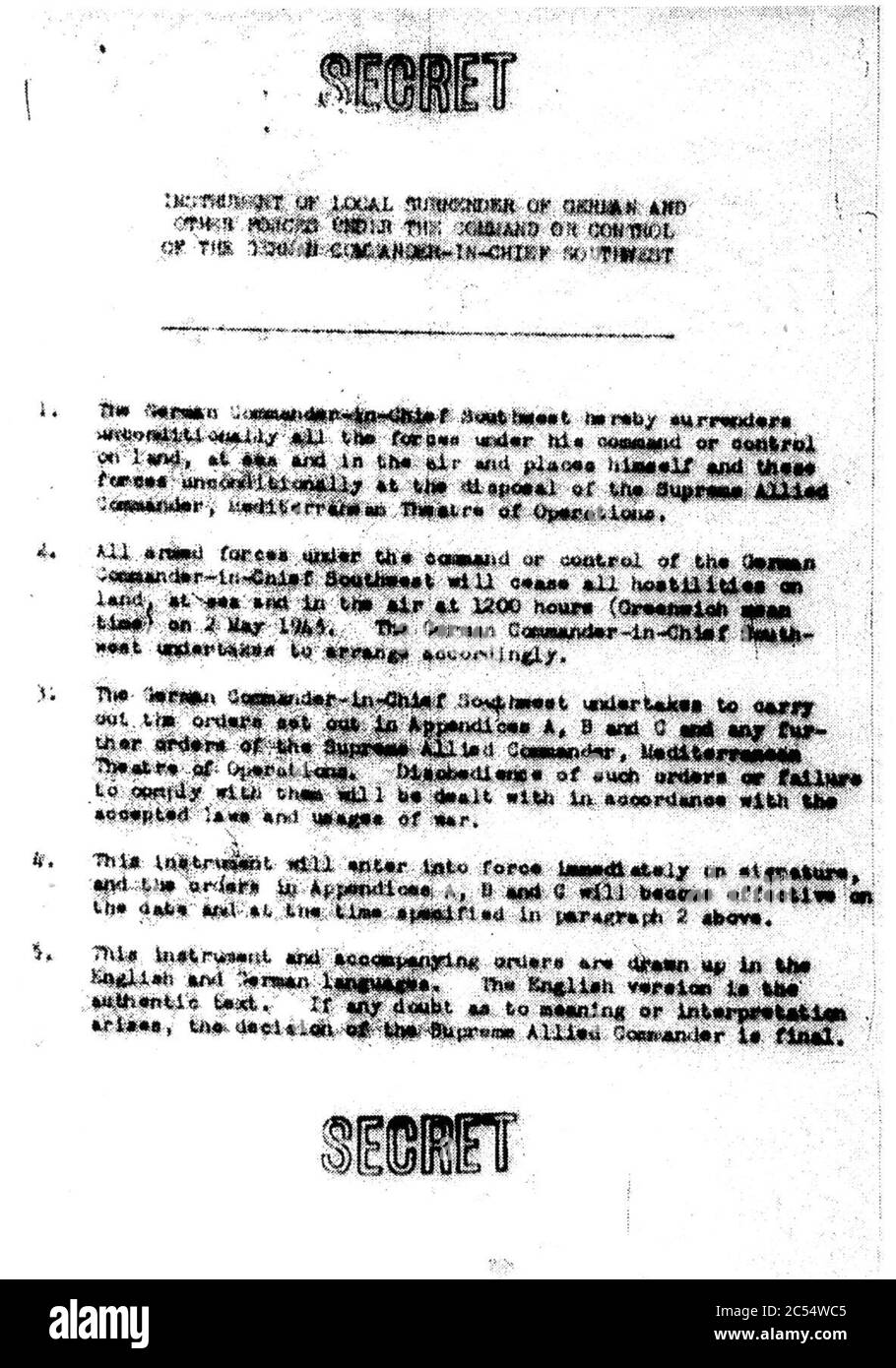 Instrument of Local Surrender pag1of2 Stock Photo - Alamy