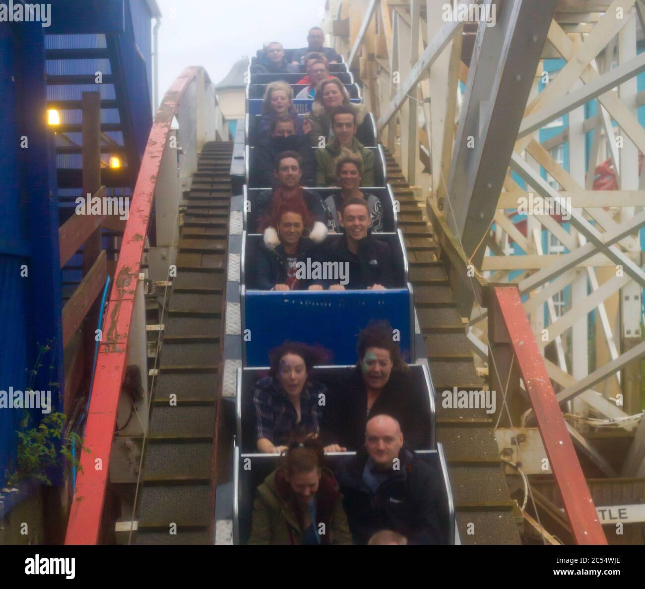 People on a roller coaster, wooden roller coaster, Pleasure Beach, Big ...