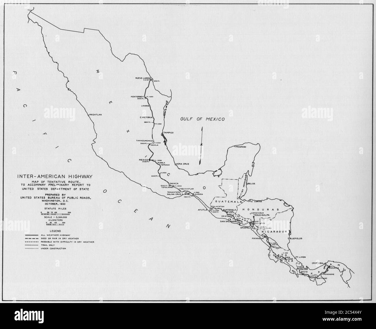 Inter-American Highway map October 1933 Stock Photo - Alamy
