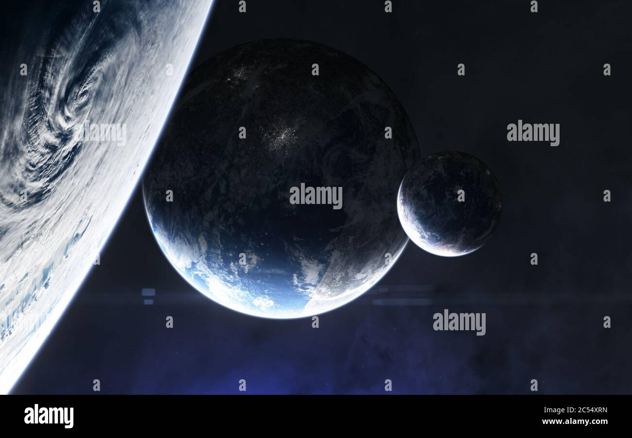 Planets in deep space in blue light Stock Photo - Alamy