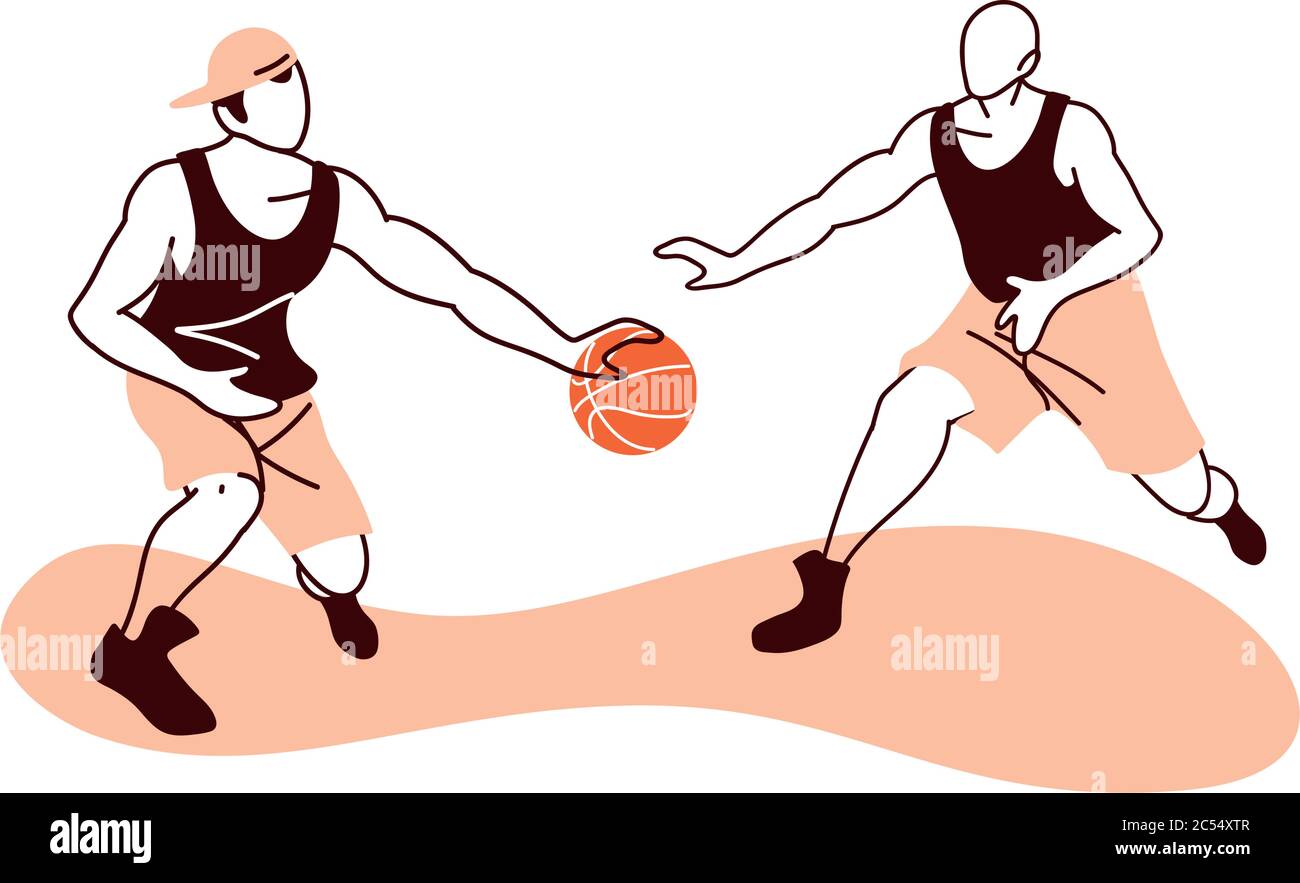 Two players men with ball design, Basketball sport hobby competition ...