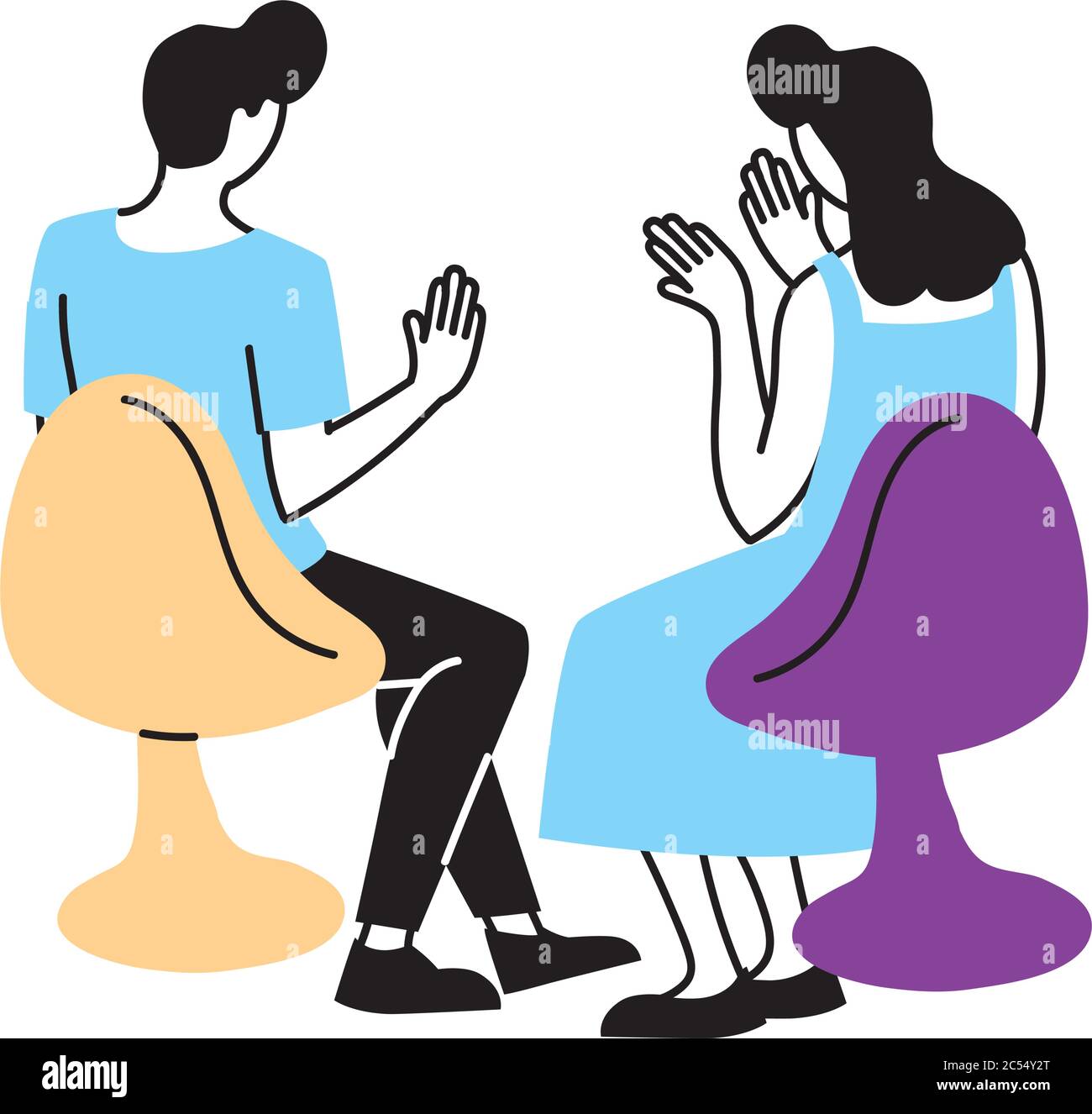 Woman and man avatar on chairs back view design, Person people and ...