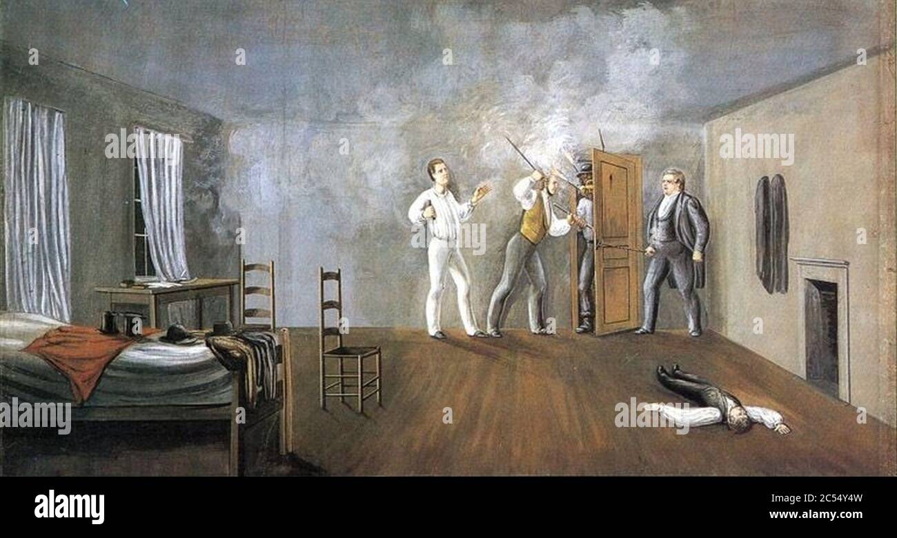 Interior of Carthage Jail by C.C.A. Christensen (cropped Stock Photo ...