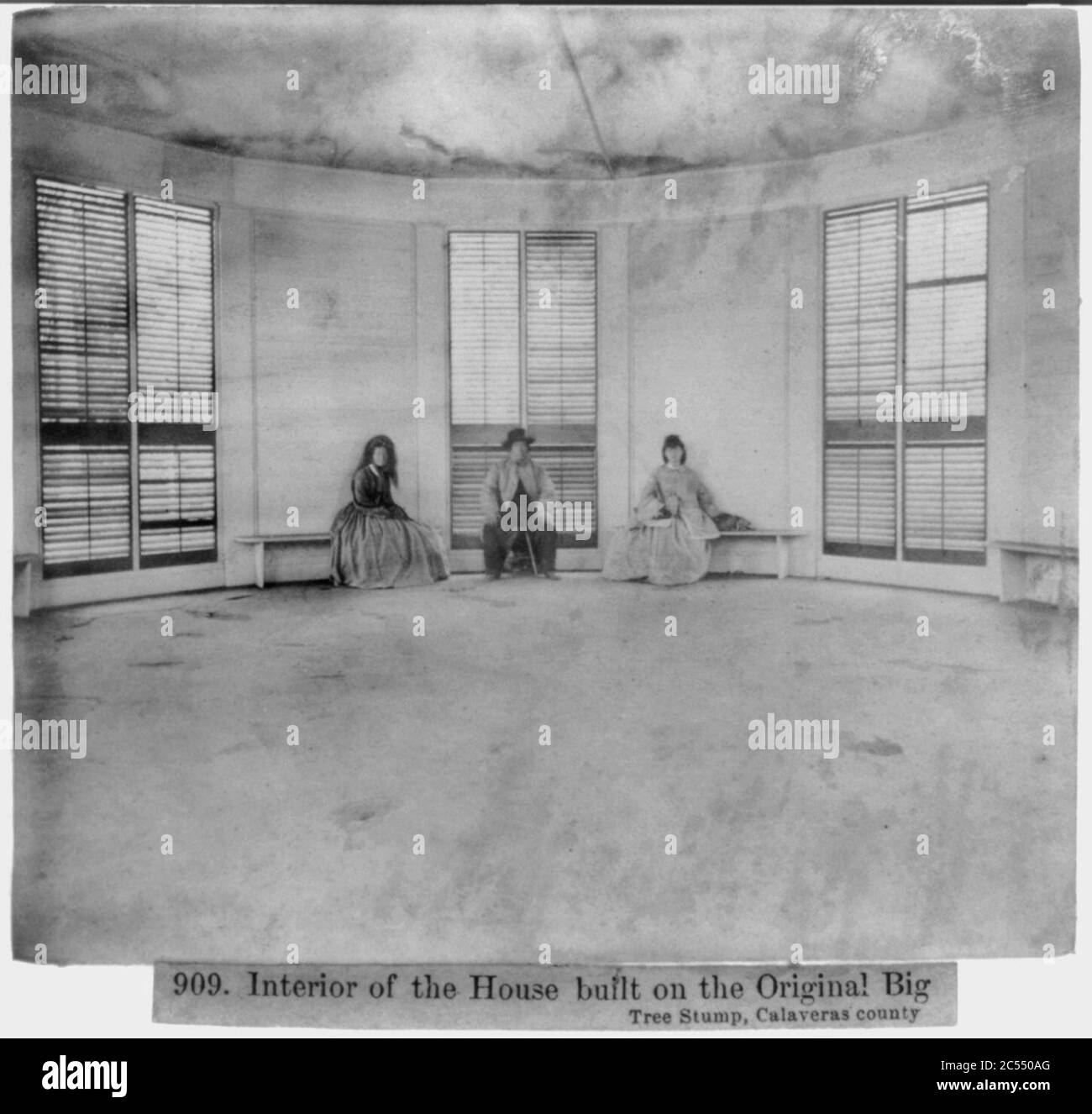 Interior of the house built on the Original Big Tree Stump, Calaveras ...