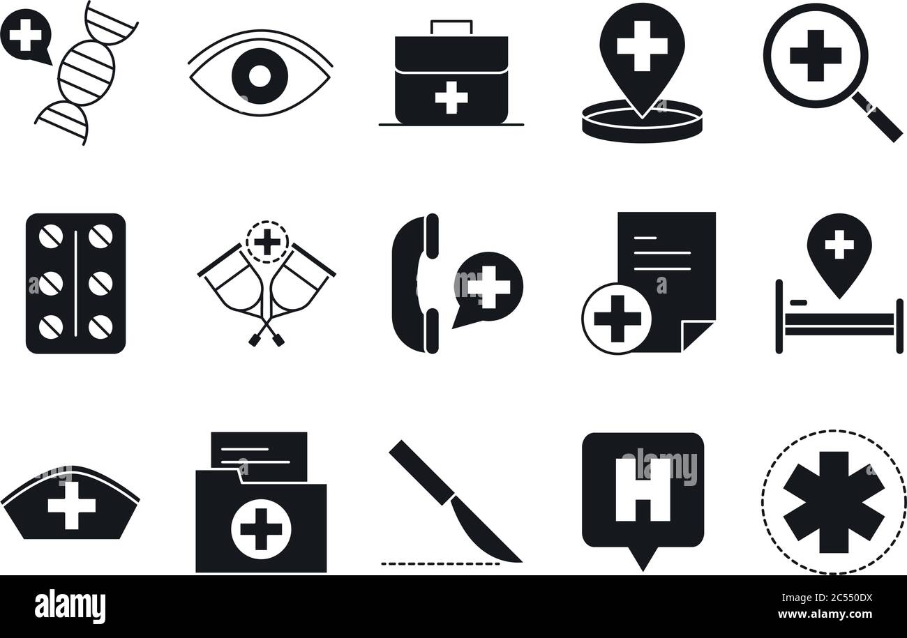 healthcare medical and hospital pictogram silhouette style icon s set ...