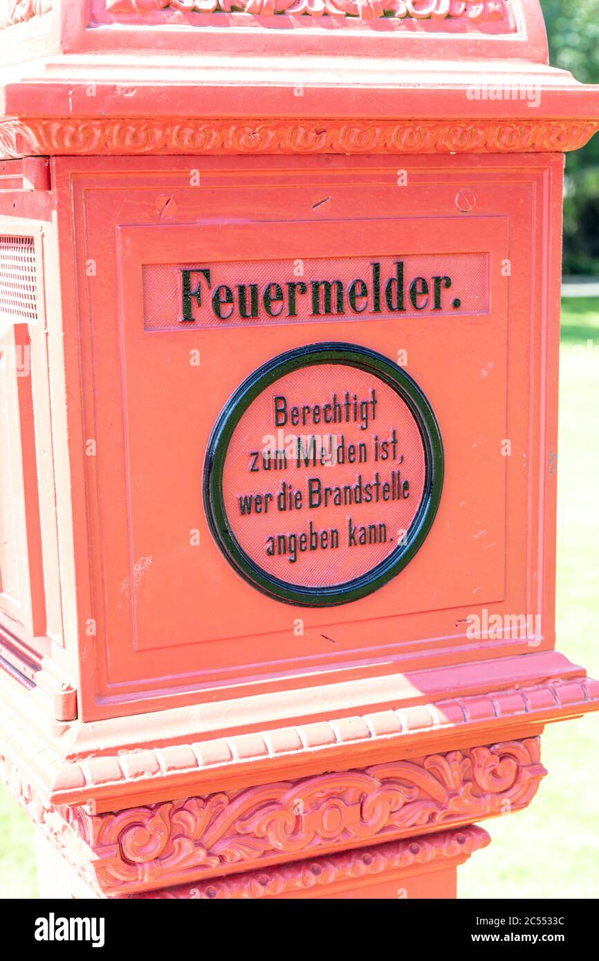 Historical fire alarm, Bellevue Palace, house facade, city center ...