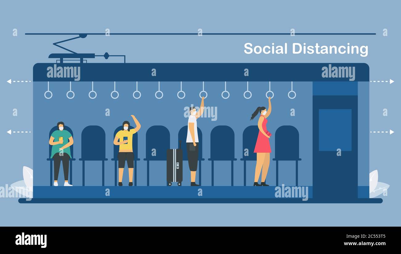 People maintaining social distancing in public transport, before ...