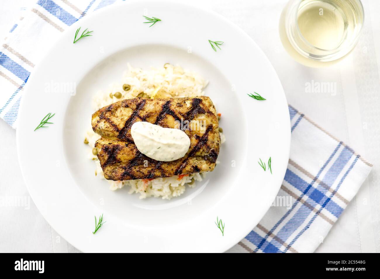 Seared mahi mahi fish fillet viewed from above. This lean tropical ...