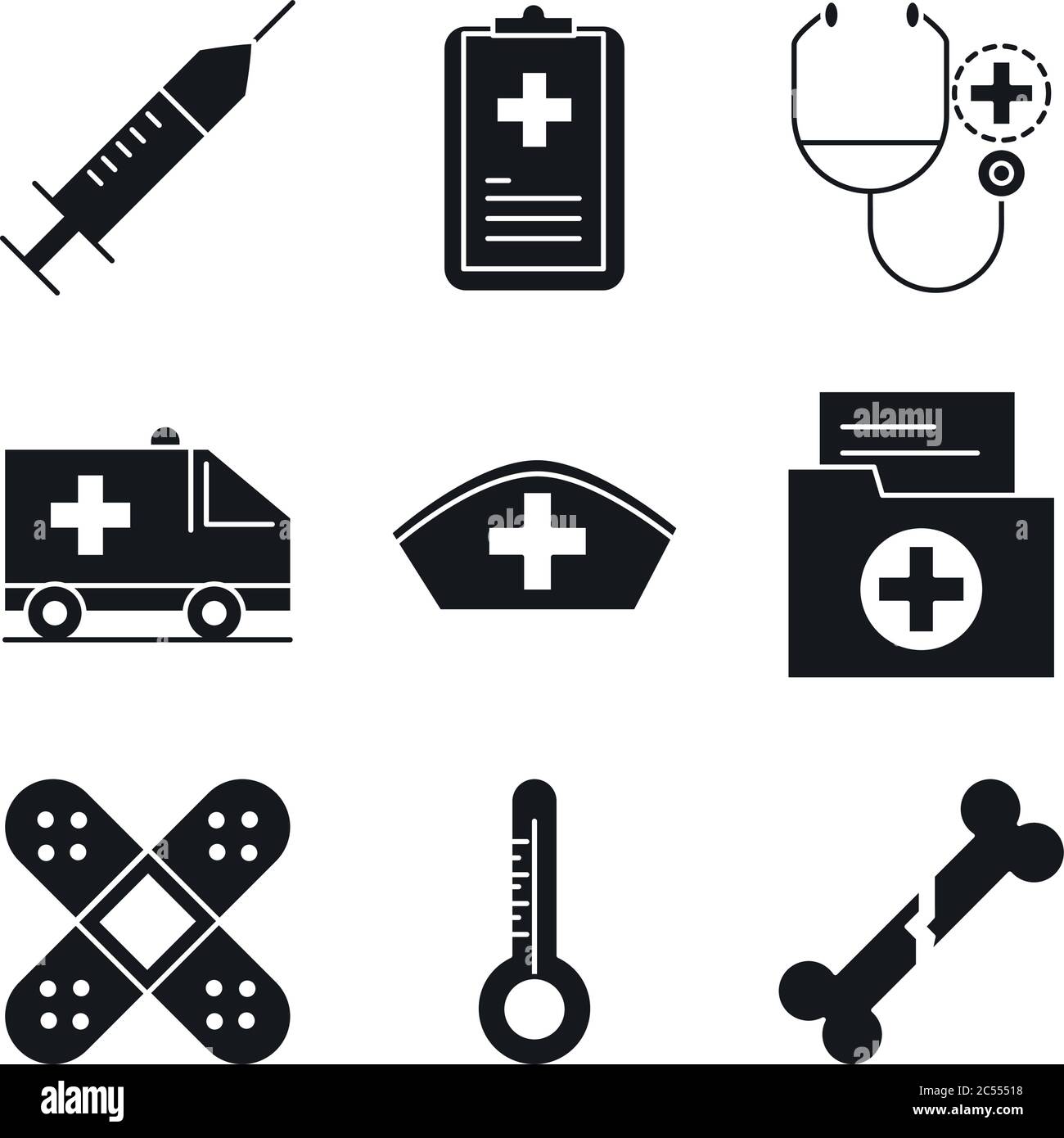 healthcare medical and hospital pictogram silhouette style icon s set ...