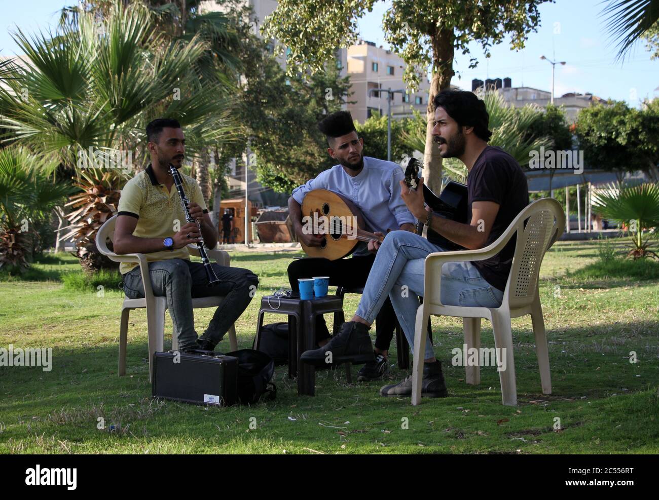Gaza. 24th June, 2020. Members of the Palestinian band "Street Band ...