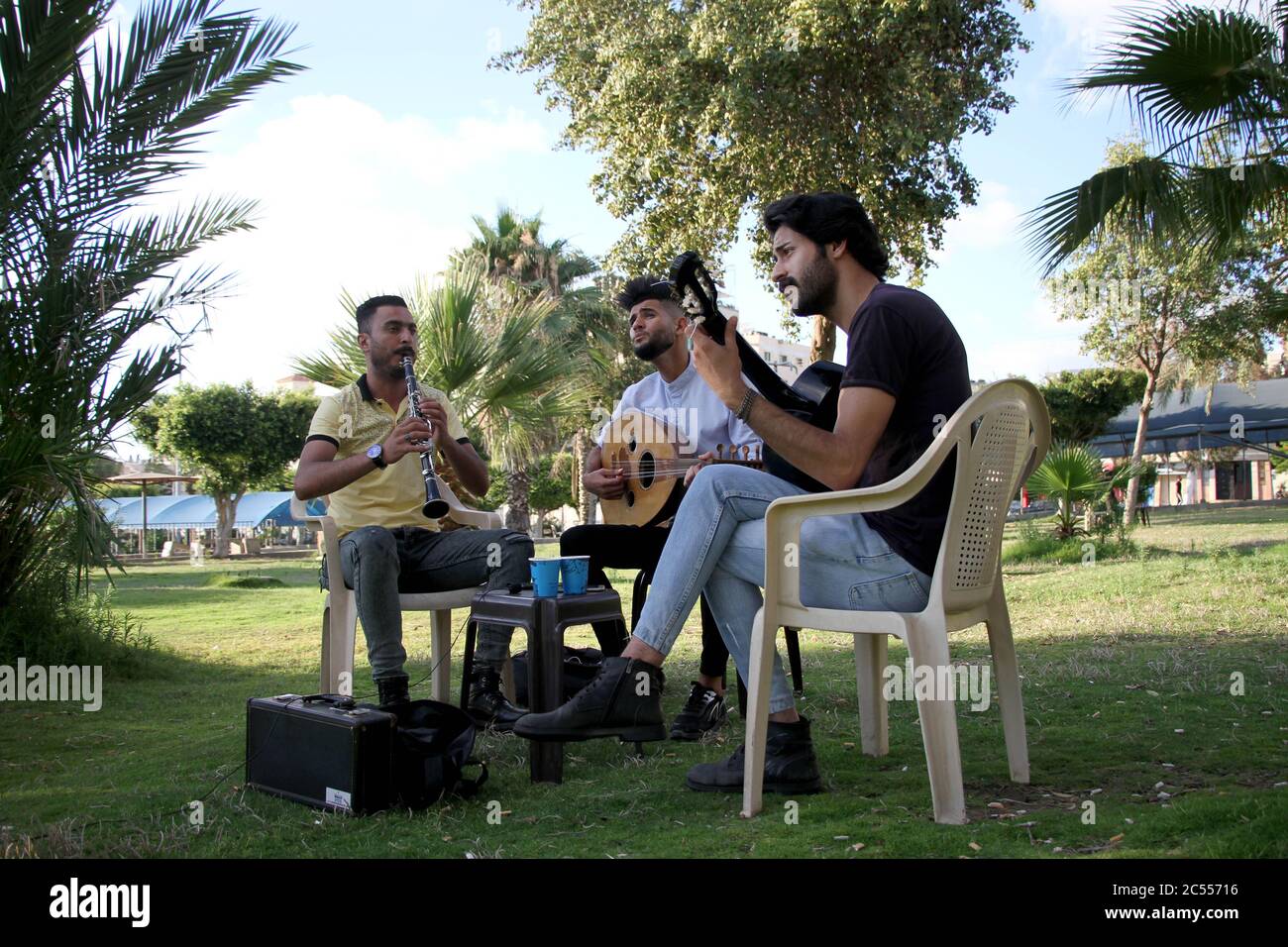 Gaza. 24th June, 2020. Members of the Palestinian band "Street Band ...