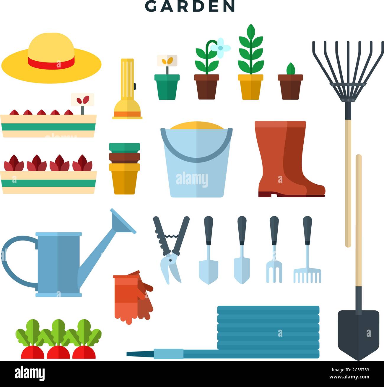 Gardening tools and equipment, flat icons set. Collection of elements ...
