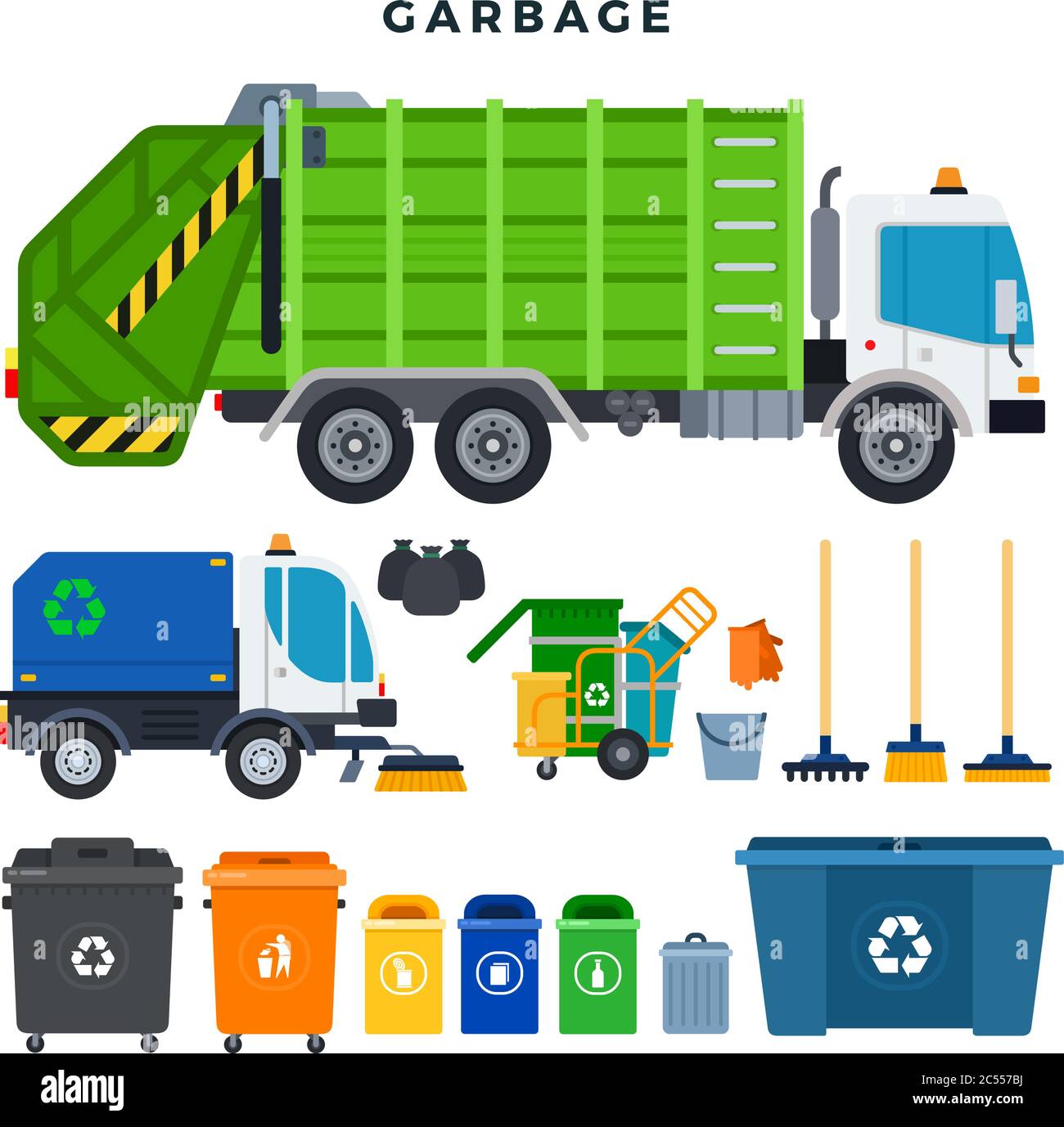 Garbage collection and disposal, set. Containers for separate waste ...